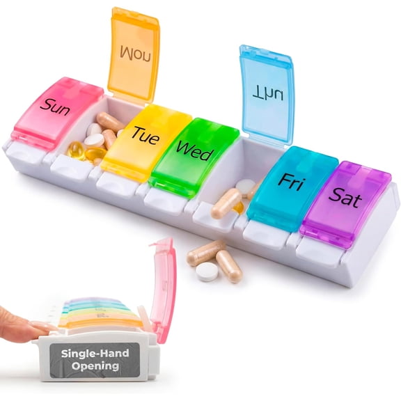 Portable Weekly 7-Day Pill Organizer, Travel Medicine Box, Rainbow ...