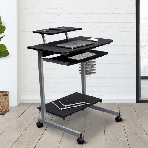 Rolling Computer Desk Cart with Keyboard Tray, Mobile Portable Laptop ...