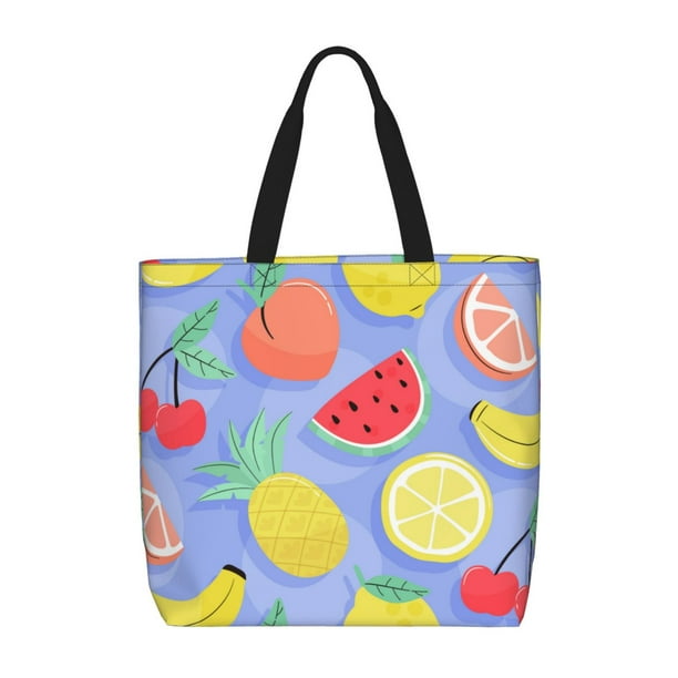 ZNDUO Purple Fruit Doodle Pattern Large Tote Bag, Zipper Lightweight ...