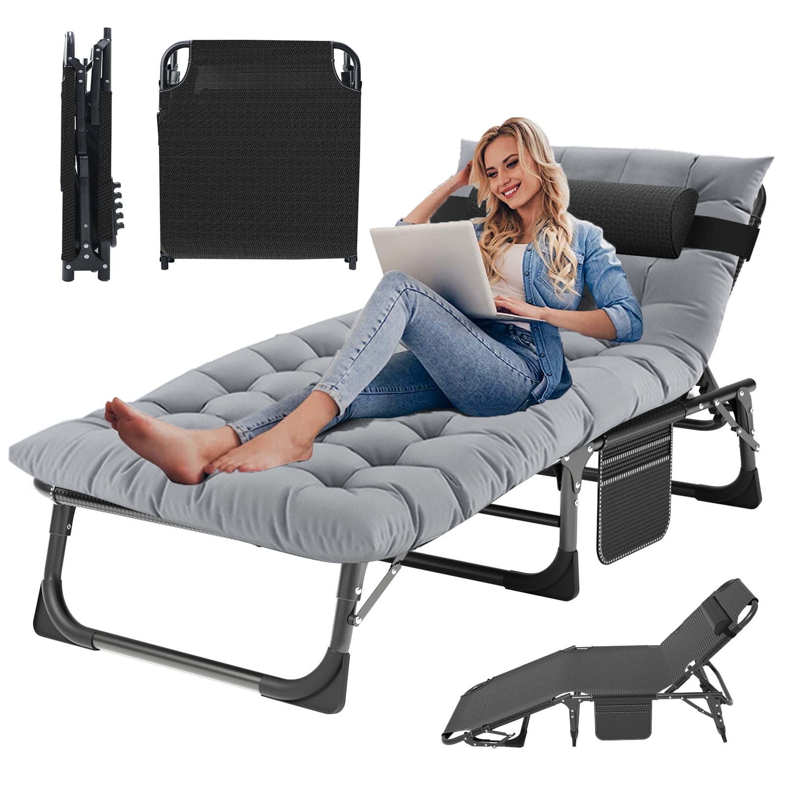Adjustable 4-Fold Camping Cot with Mattress & Pillow Nepal | Ubuy