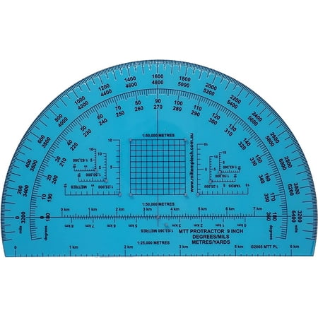 MTT PL RA 9IN Protractor with Degrees and mils, Graduated in Meters and ...