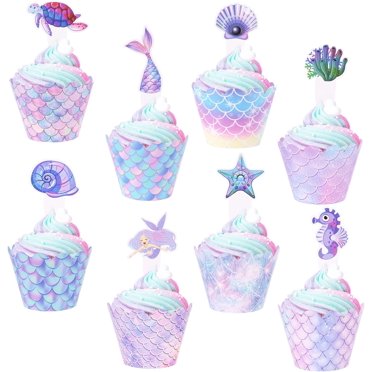 Purple Mermaid Cake Toppers - Under the Sea Cake Decoration Set with ...
