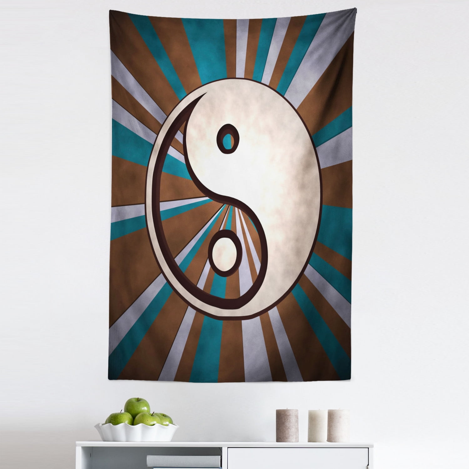 Ying Yang Tapestry, Grungy Retro Striped Sunburst Pattern Hippie Style ...