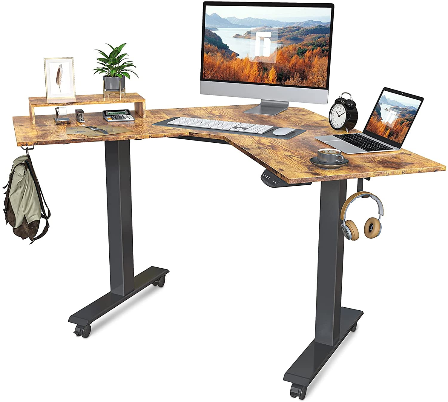 FEZIBO Dual Motor L-Shaped Electric Standing Desk, Height Adjustable ...