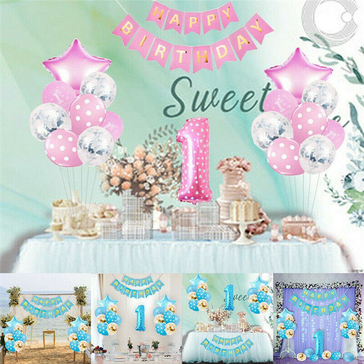 First 1st Birthday Number 1 Baby Boy Girl Balloons Party Decoration ...