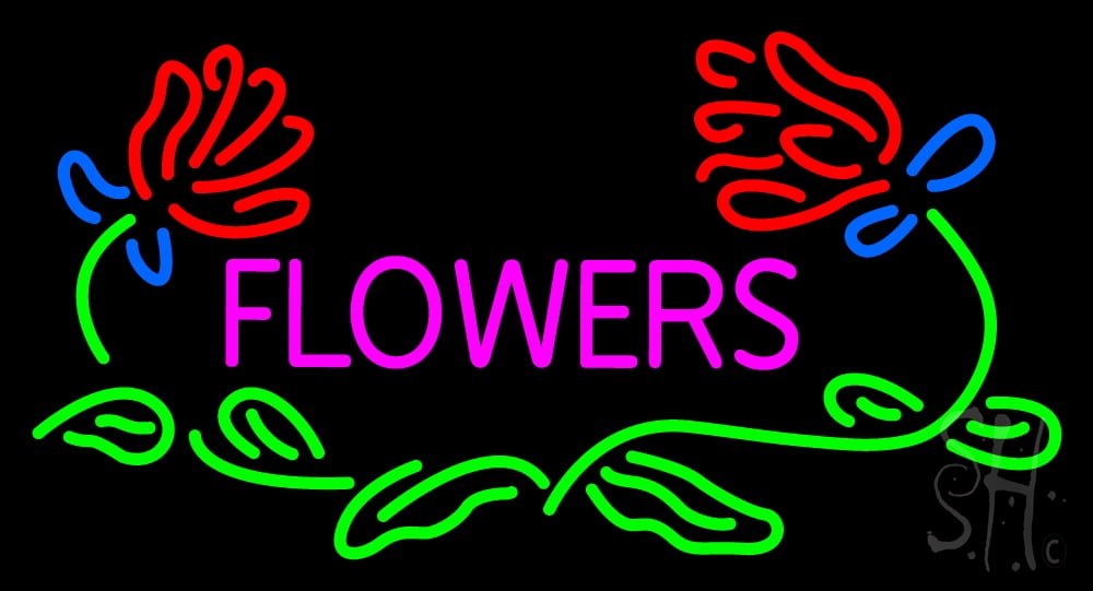 Flowers LED Neon Sign 20 x 37 - inches, Black Square Cut Acrylic ...