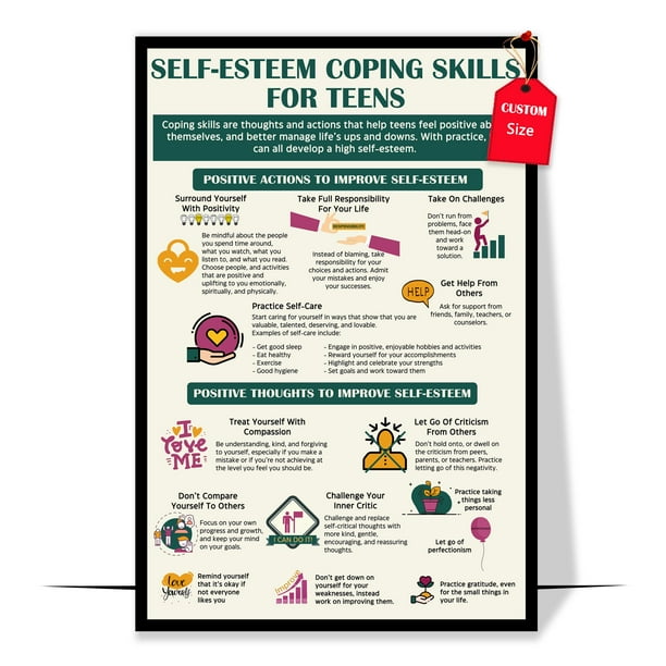 LOLUIS Self-Esteem Coping Skills Poster, Mental Health Posters, Self ...