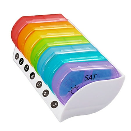 Homgeek Box Container 7 Days Rainbow Portable Pill Boxes 14 Grids Color ...