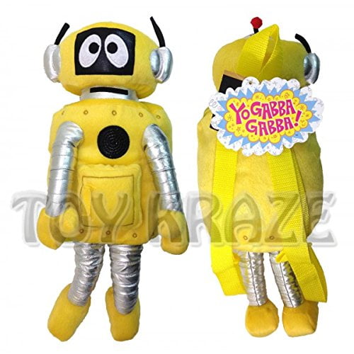 usongs YO Gabba Gabba Plush Backpack! PLEX Yellow Robot Soft Doll Bag ...