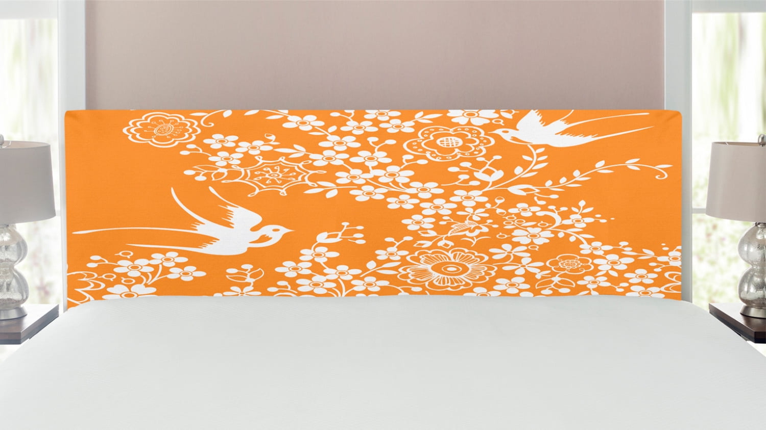 Japanese Headboard, Oriental Floral Japanese Style Flying Birds Pastel ...