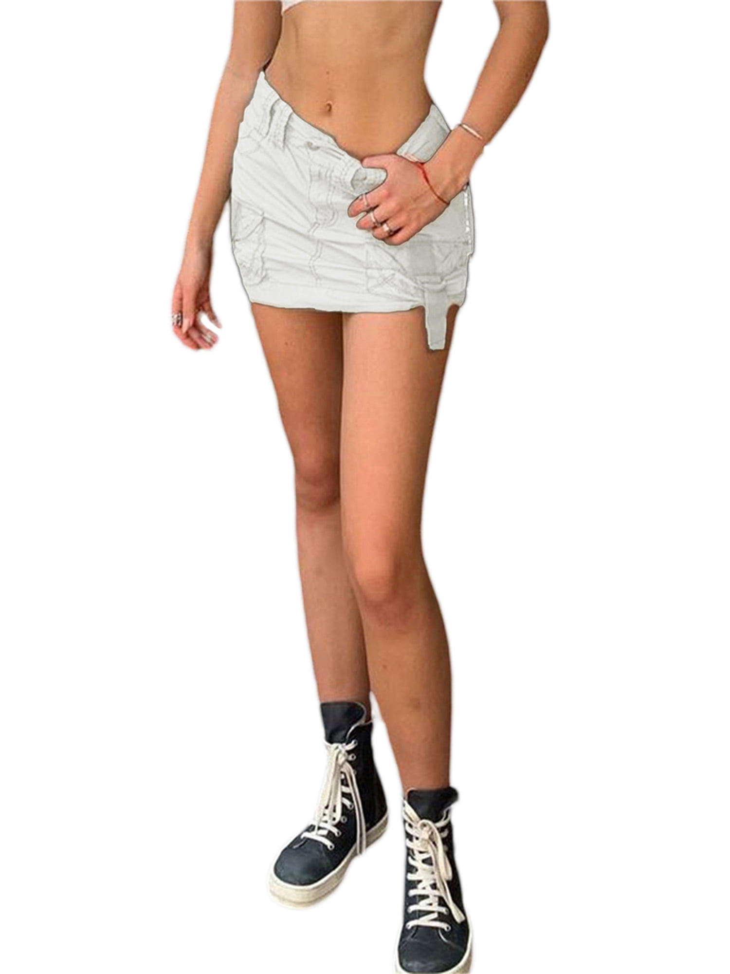 Michellecmm Women Cargo Mini Skirt Aesthetic 90s Low Waist Denim Short