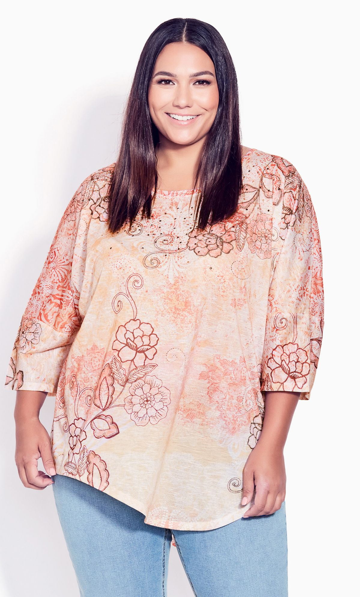 Avenue Women's Plus Size Point Front Top Elbow-Length Dolman Sleeves ...