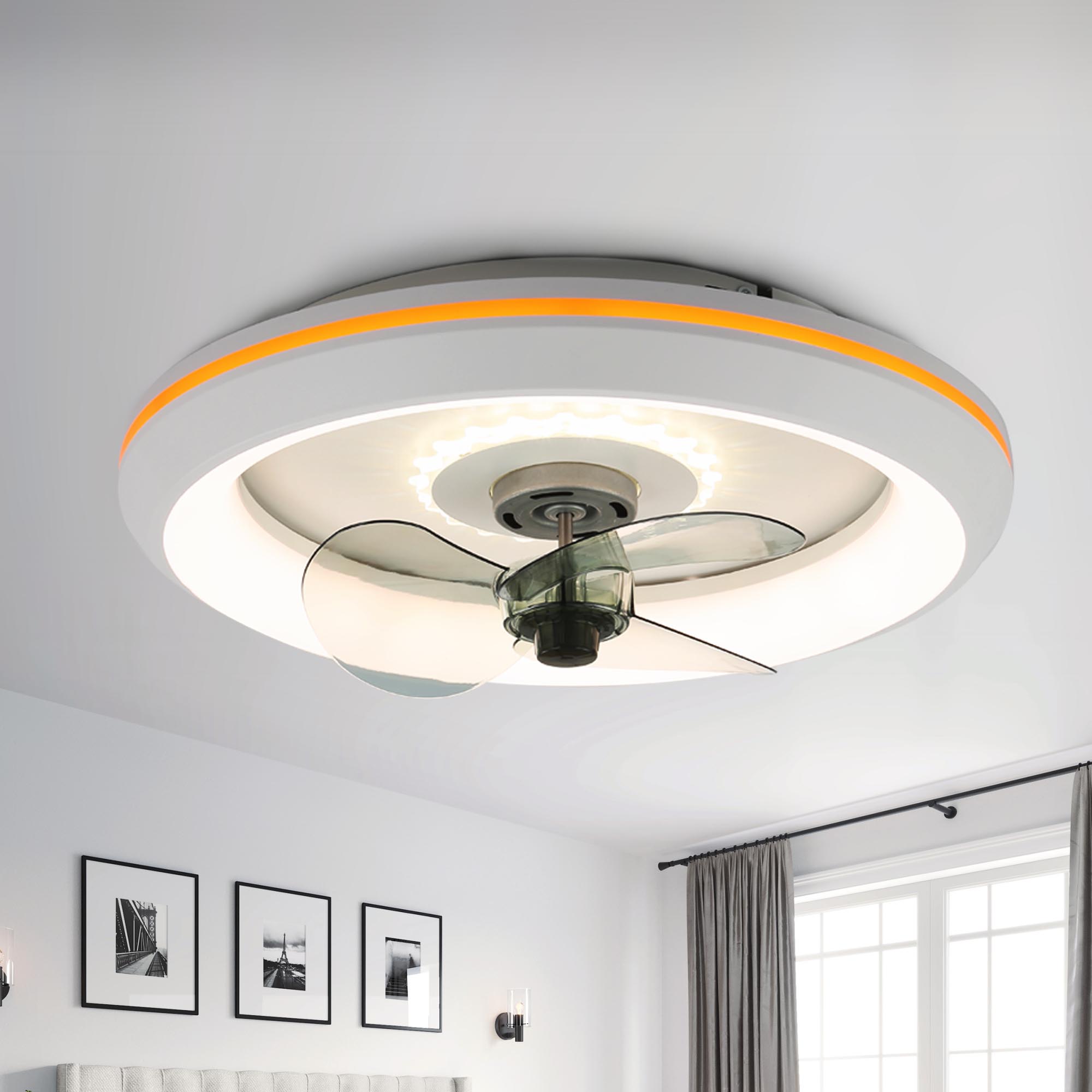 Cusp Barn Low Profile Ceiling Fan with Light Noiseless Reversible DC ...