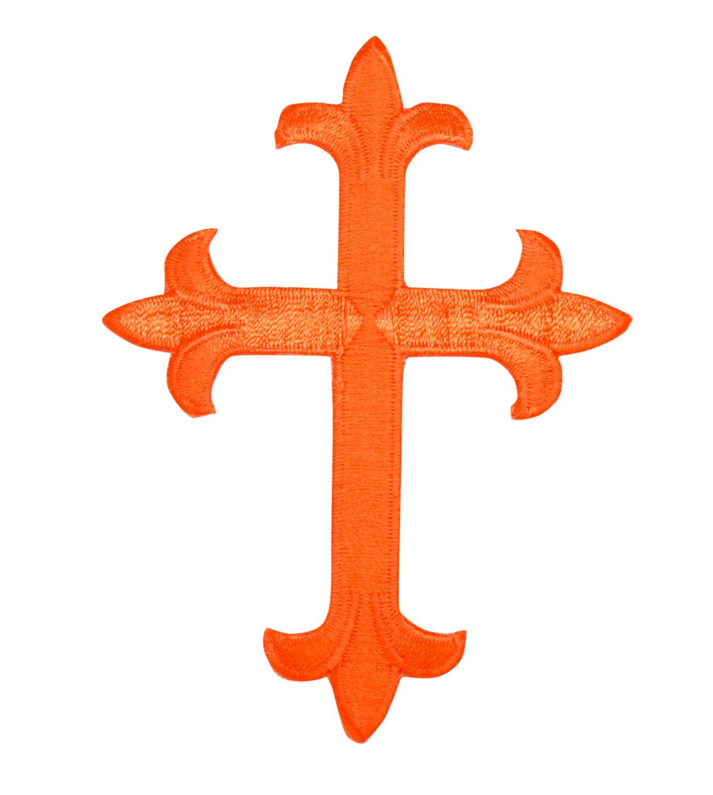 4" Orange Cross - Fleur De Lis - Religious - Iron On Applique ...