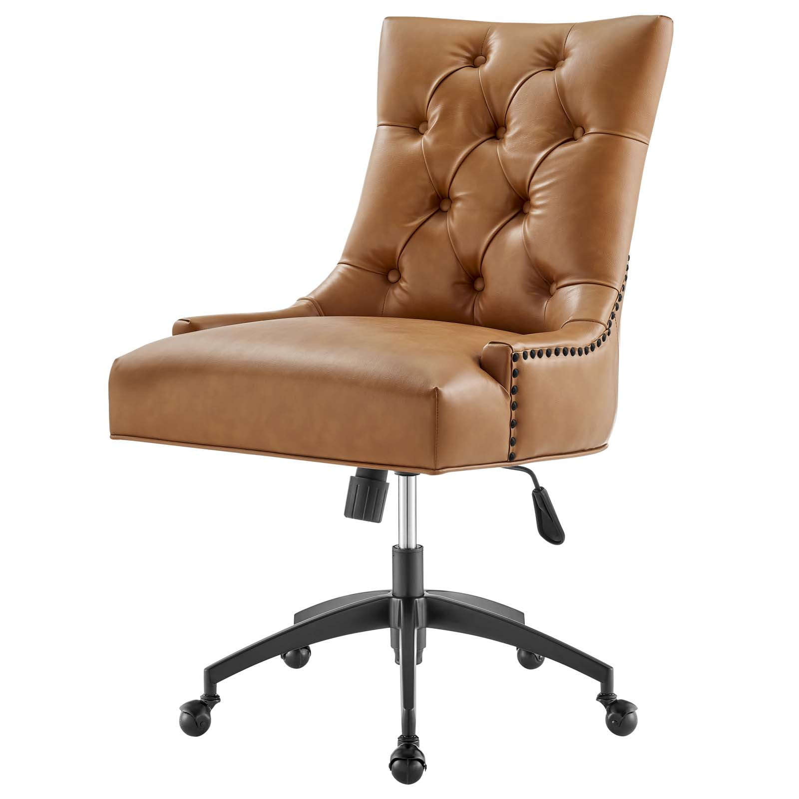 Computer Work Desk Tufted Chair, Faux Vegan Leather, Black Tan, Modern ...