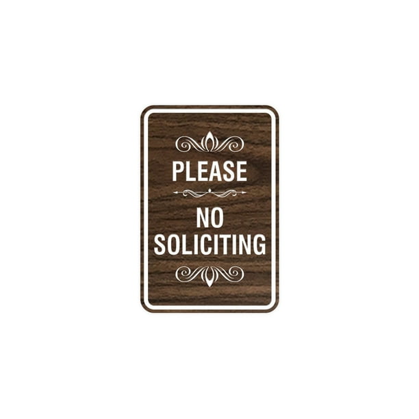 Portrait Round Please No Soliciting Sign (Walnut) - Large 6" x 8 ...