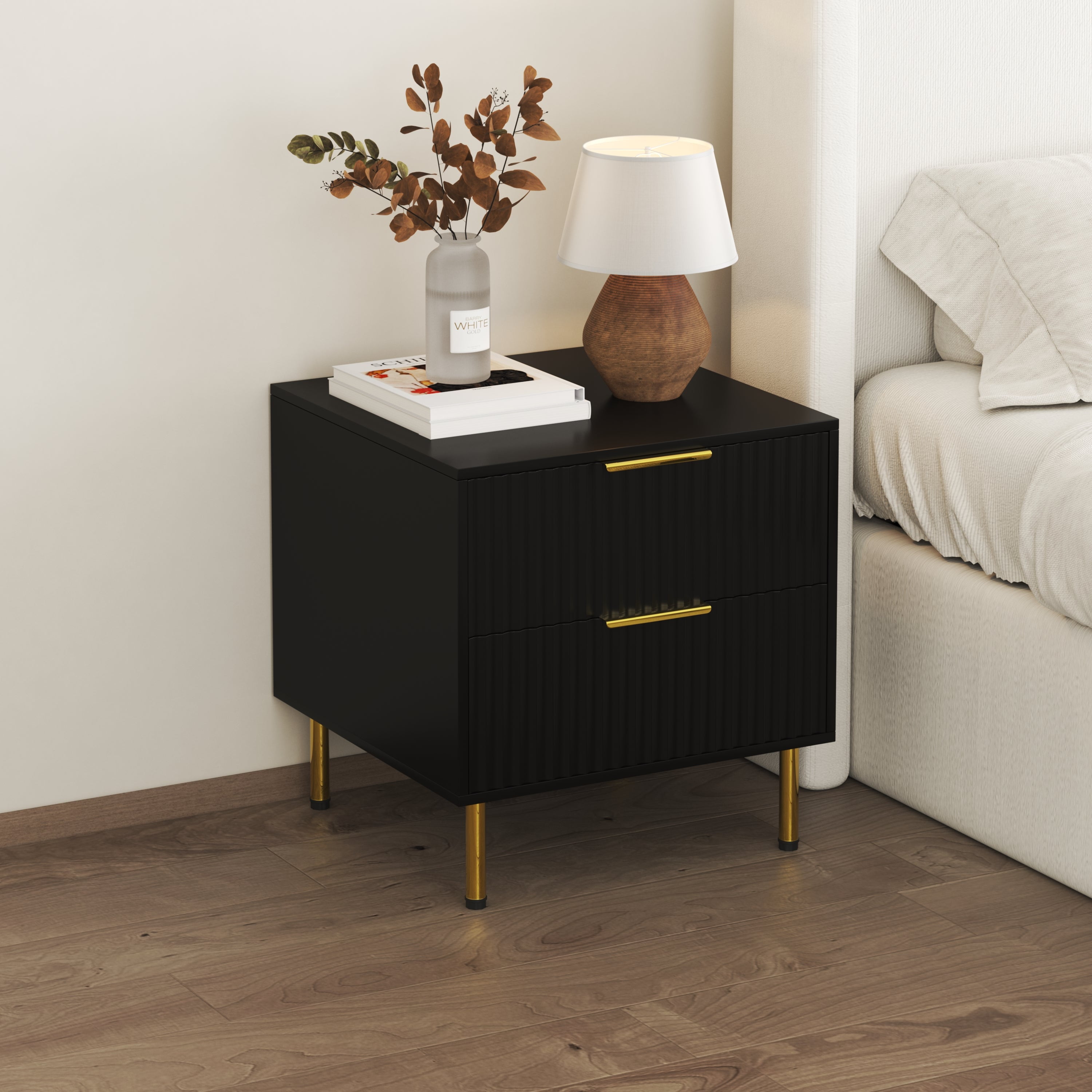 Aykah Cameo Nightstand Set of 2 with Drawers, Bedside Table with 2 ...