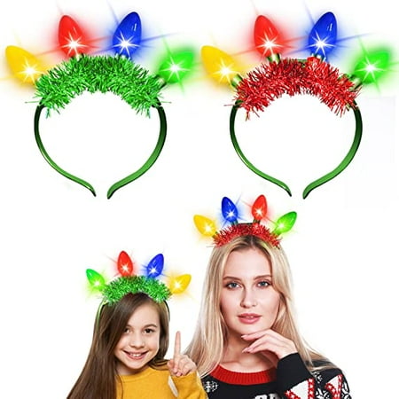2 Pack Christmas LED Headband with Colorful Bulb Lights Glow Flashing ...