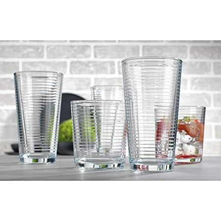 Set of 16 Heavy Base Ribbed Durable Drinking Glasses Includes 8 Cooler ...