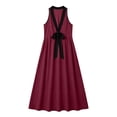 CheerKidz Women's V-Neck Sleeveless Solid Color Maxi Dress with Bow ...