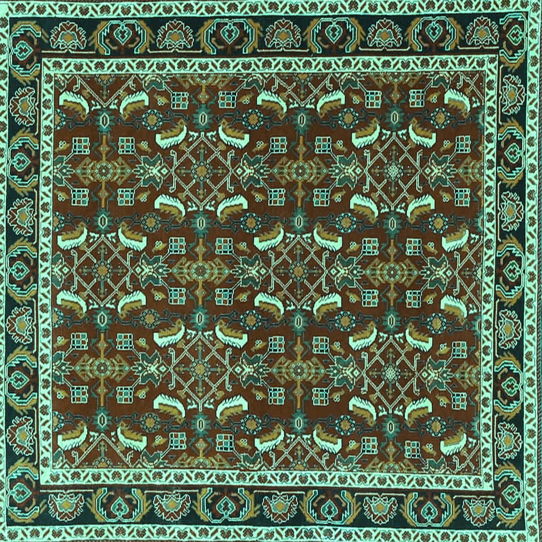 Ahgly Company Indoor Square Persian Turquoise Blue Traditional Area ...