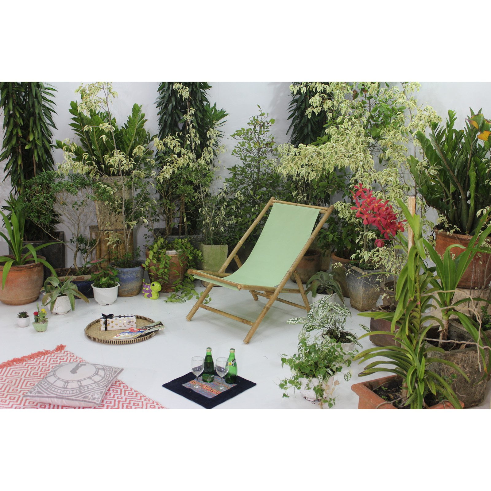 Statra Folding Bamboo Canvas Relax Sling Chair - Walmart.com