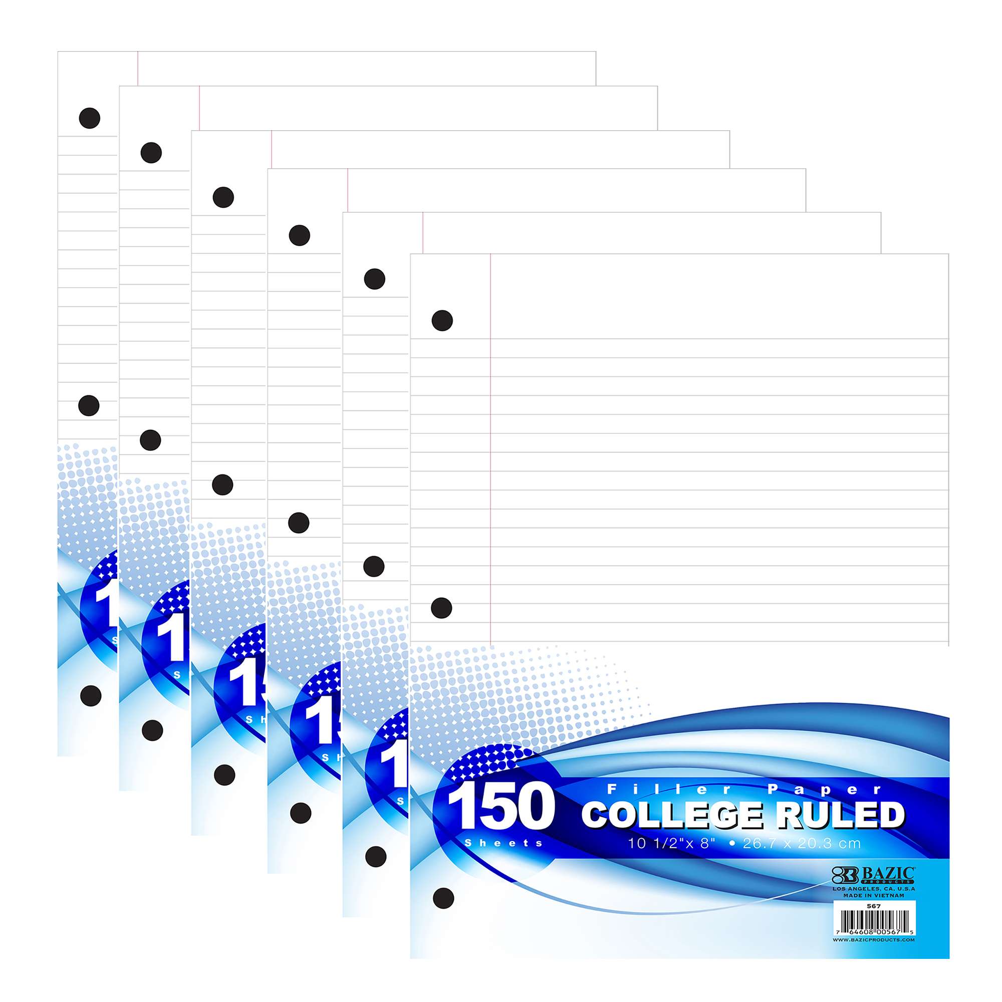 BAZIC Filler Paper Loose Leaf 150 Sheet, College Ruled 3 Hole Punched ...