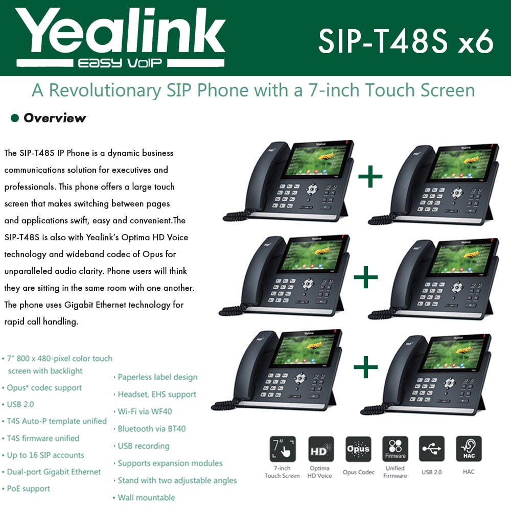 Yealink IP Phone SIP-T48S 6-Pack 16 SIP accounts HD Voice PoE Support ...