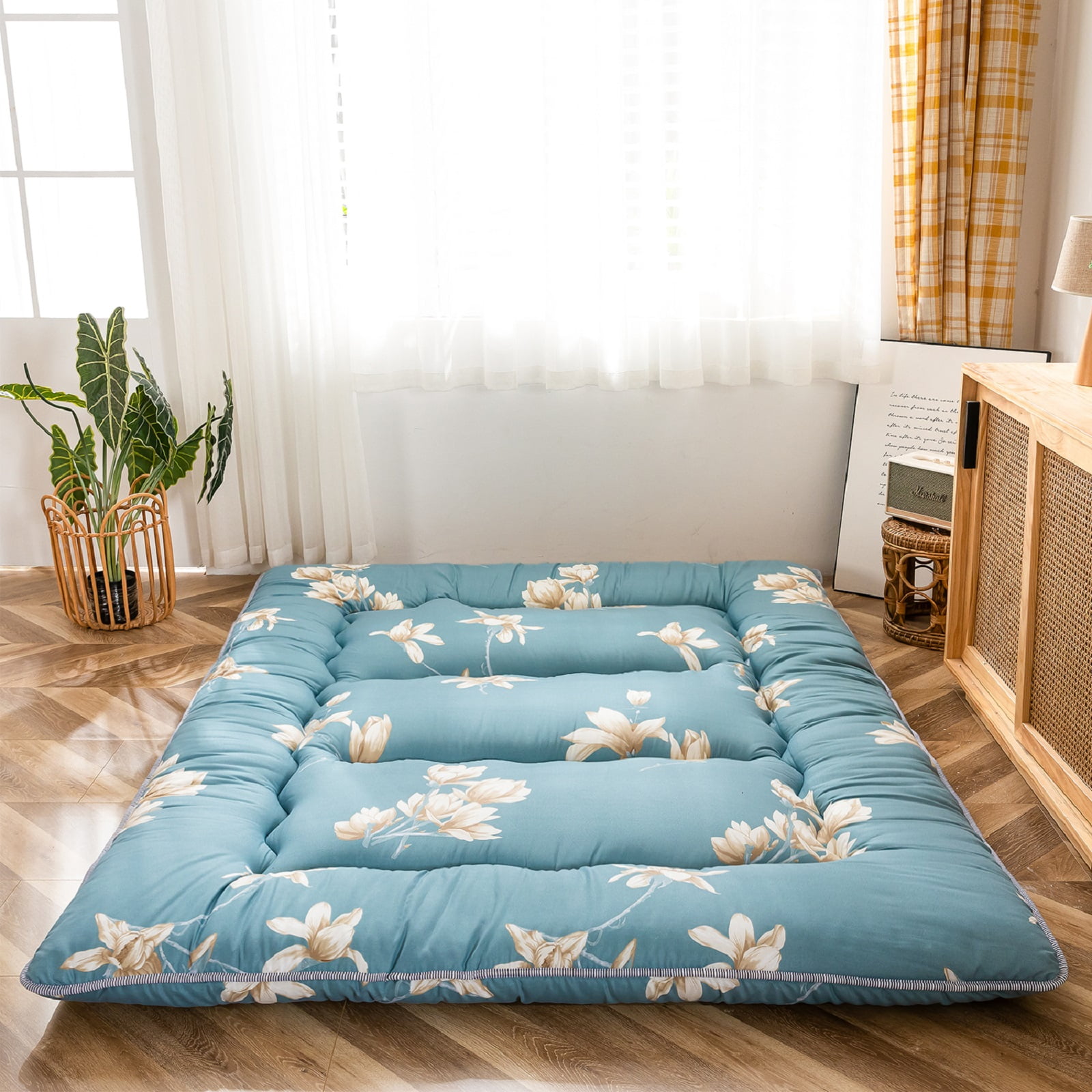 Floral Printed Rustic Style Japanese Floor Mattress Futon Mattress Memory Foam Roll Up Camping