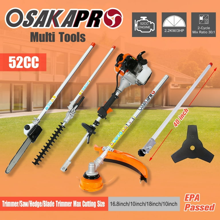 12 in 1 Multi Functional Trimming Tool 52CC 2 Cycle Garden Tool System with Gas Pole Saw Hedge Trimmer Grass Trimmer and Brush Cutter 10FT Garden Combo for Lawn Care EPA Compliant Walmart