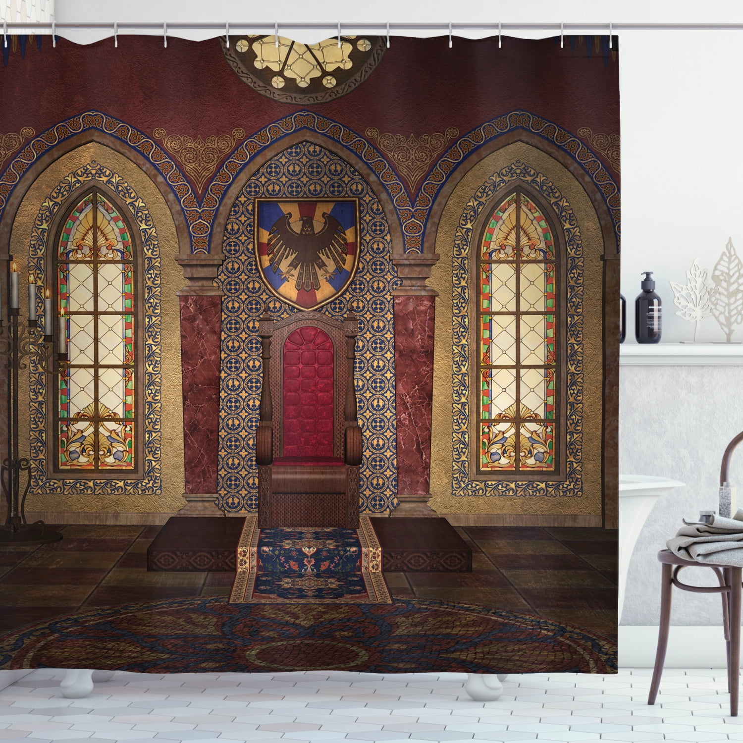 Gothic Shower Curtain, Red Medieval in Chapel Eagle Portrait on Wall ...