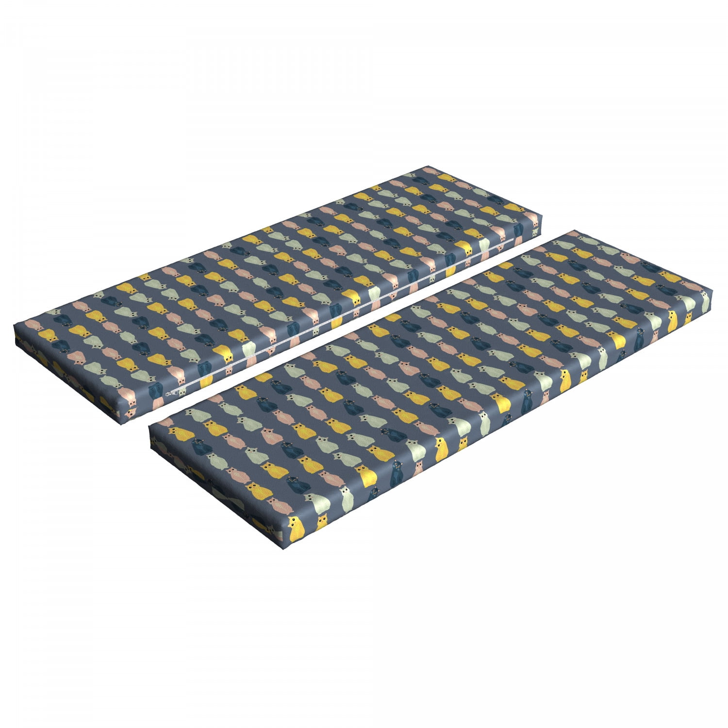 Cats Bench Cushion Set of 2, Colorful Pattern with Young Kitties in ...