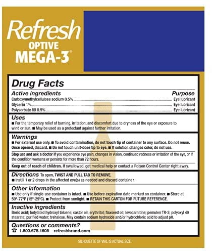 Buy Refresh Optive Mega-3 Preservative-Free Lubricant Eye Drops, 60 ...