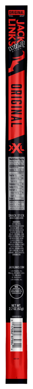 Jack Link's Wild Snack Stick, Protein Snack, Original, 2.2oz (1 Stick ...