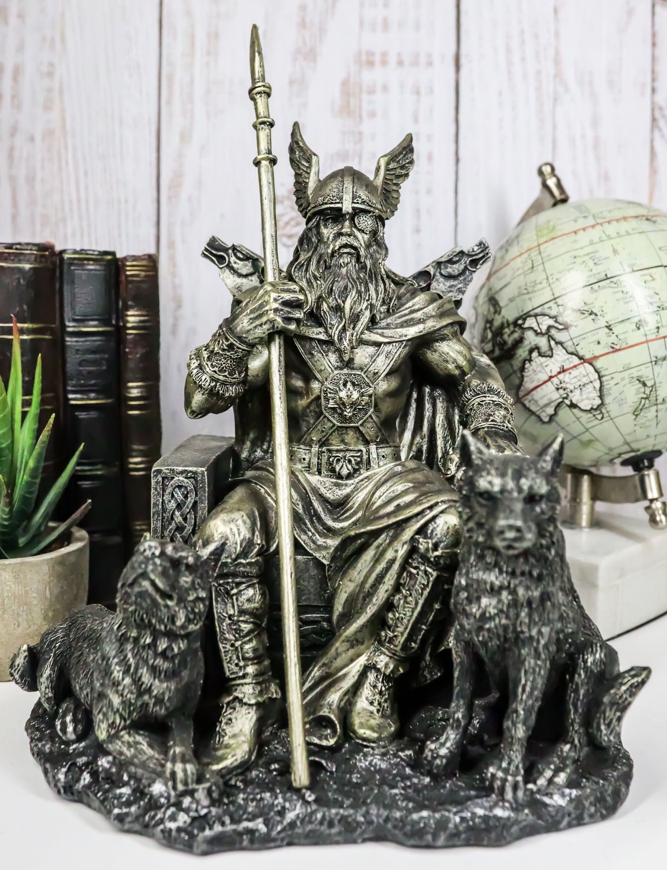 Ebros Norse Odin The Alfather Sitting On A Throne with Two Wolf Dogs ...