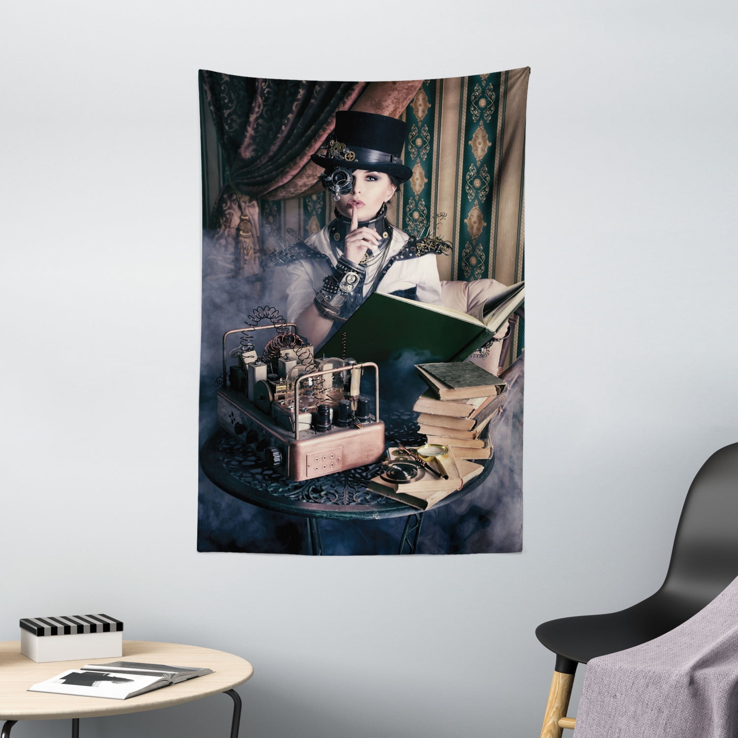 Gothic Decor Wall Hanging Tapestry, Portrait of Steampunk Woman with ...