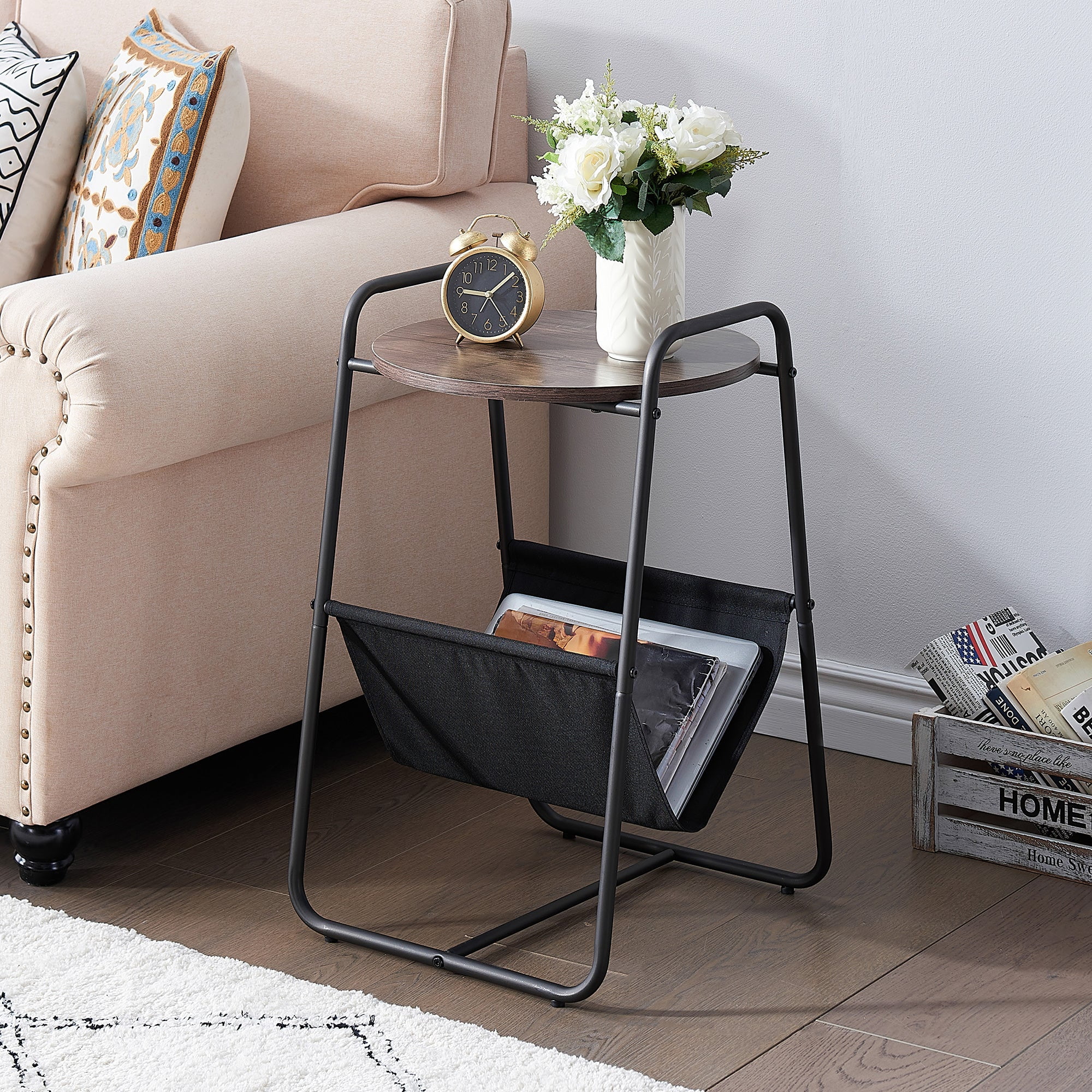 VECELO End Table with Storage Pockets, Sofa Side Snack Coffee Tray ...