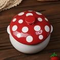 Ceramic Mushroom Bowl with Lid, Red, Microwave & Oven Safe, Suitable ...