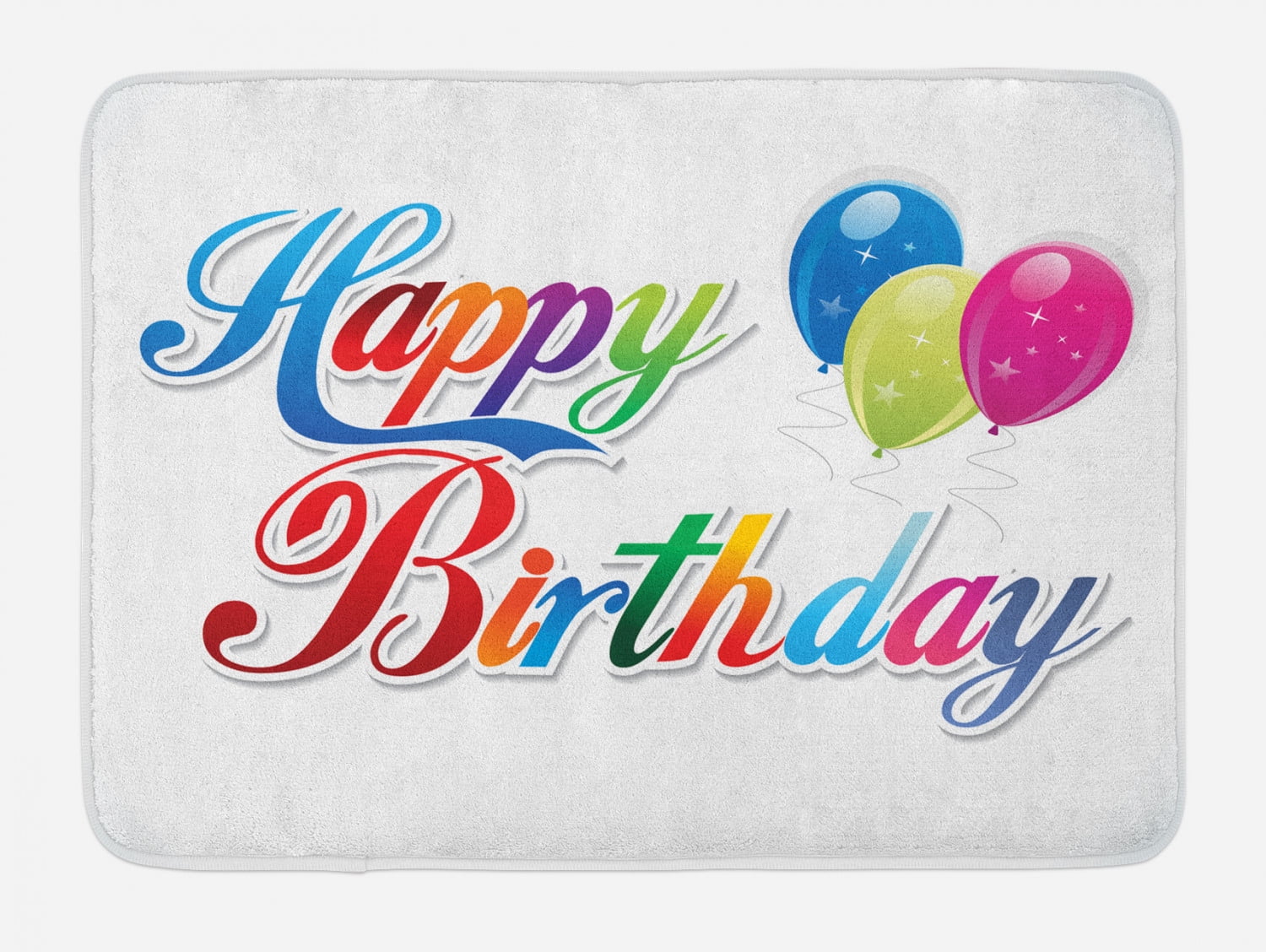 Birthday Bath Mat, Stylized Modern Colorful Writing Balloons with Stars ...