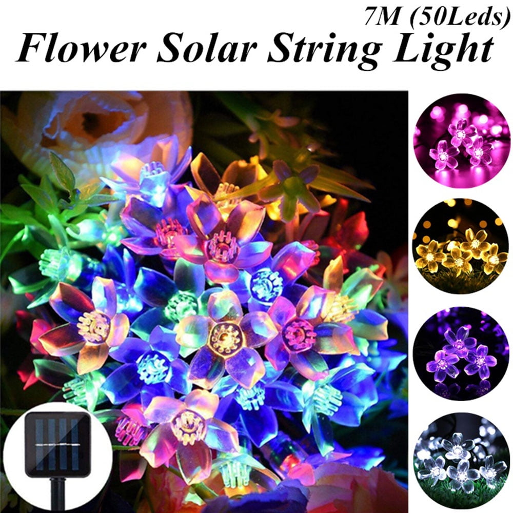HOTBEST Solar String Flower Lights Outdoor Waterproof 50 LED Fairy ...