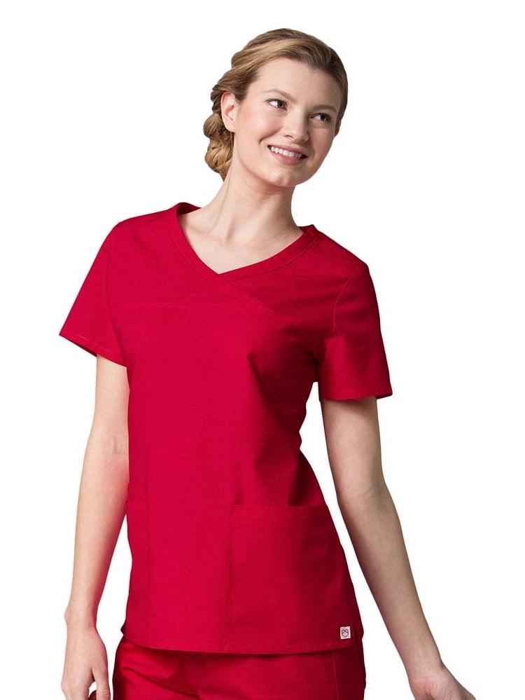 Red Panda Women's Curved Mock Wrap Solid Scrub Top - Walmart.com