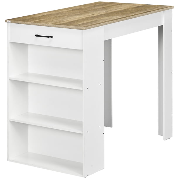 HOMCOM Counter Height Bar Table with Storage Drawer and 3 Shelves, Grey ...
