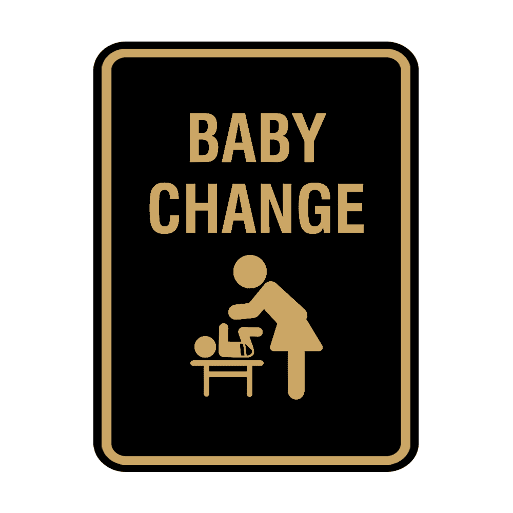 Signs ByLITA Portrait Round Baby Change Sign (Black /Gold) - Small ...