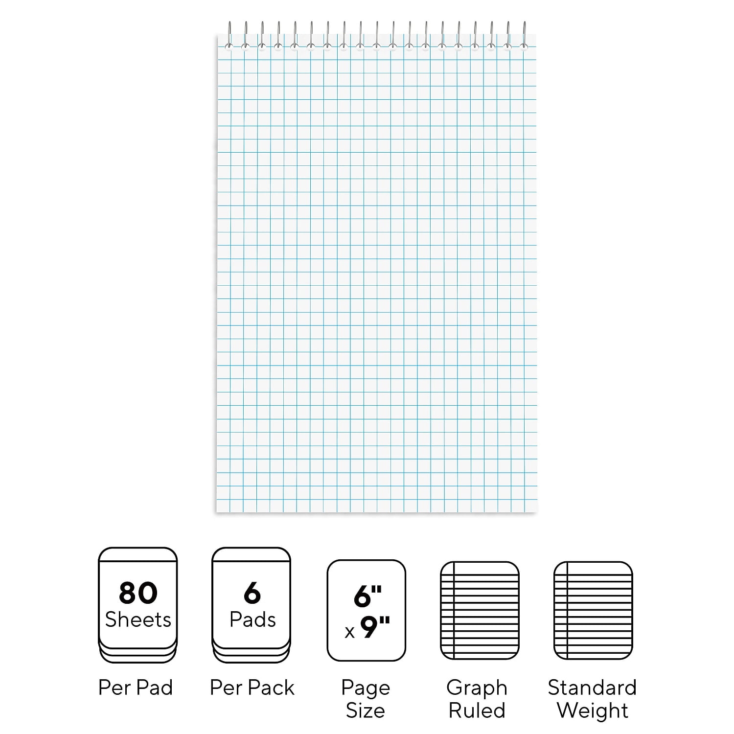 Staples Steno Pads 6" x 9" Quad Assorted Color Covers 80 Sh./Pad 6 Pads ...