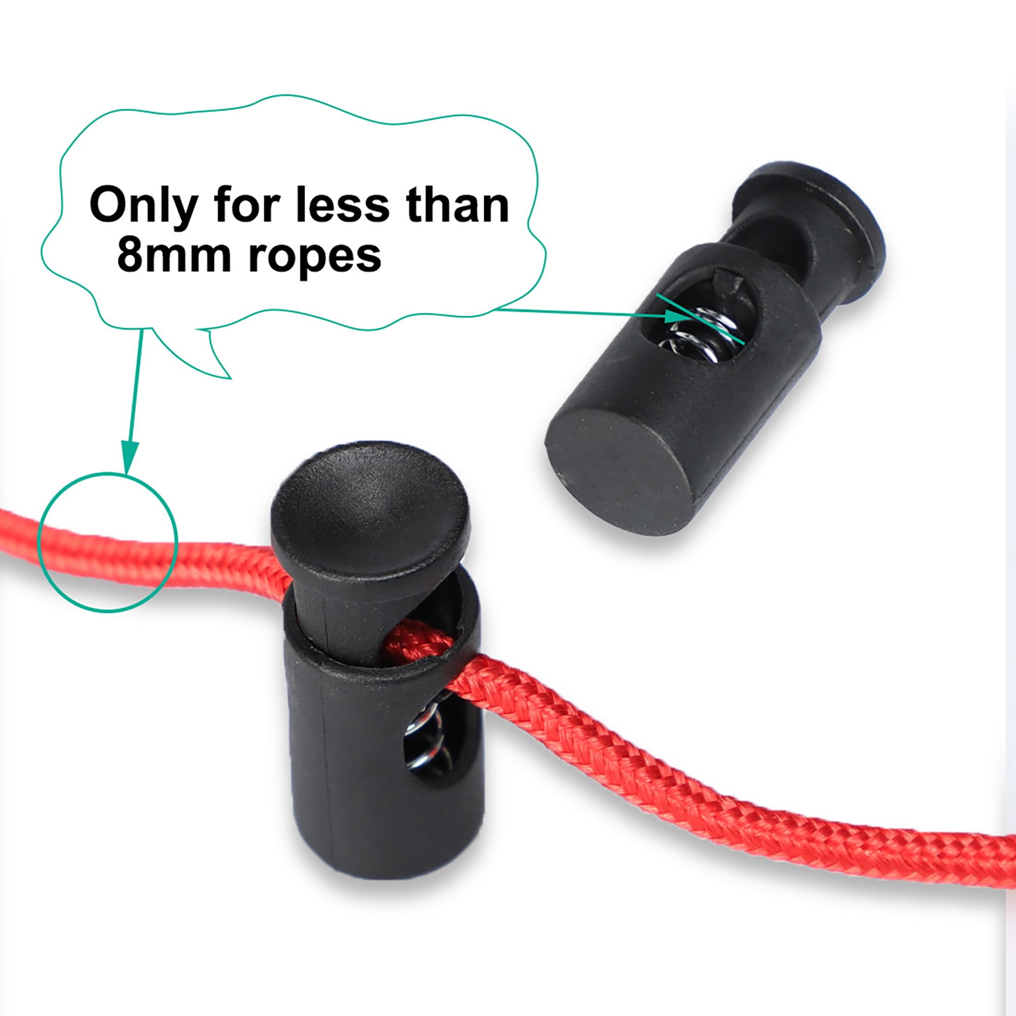 100 Pcs Spring Cord Locks Plastic End Fastener Single Hole Toggle ...