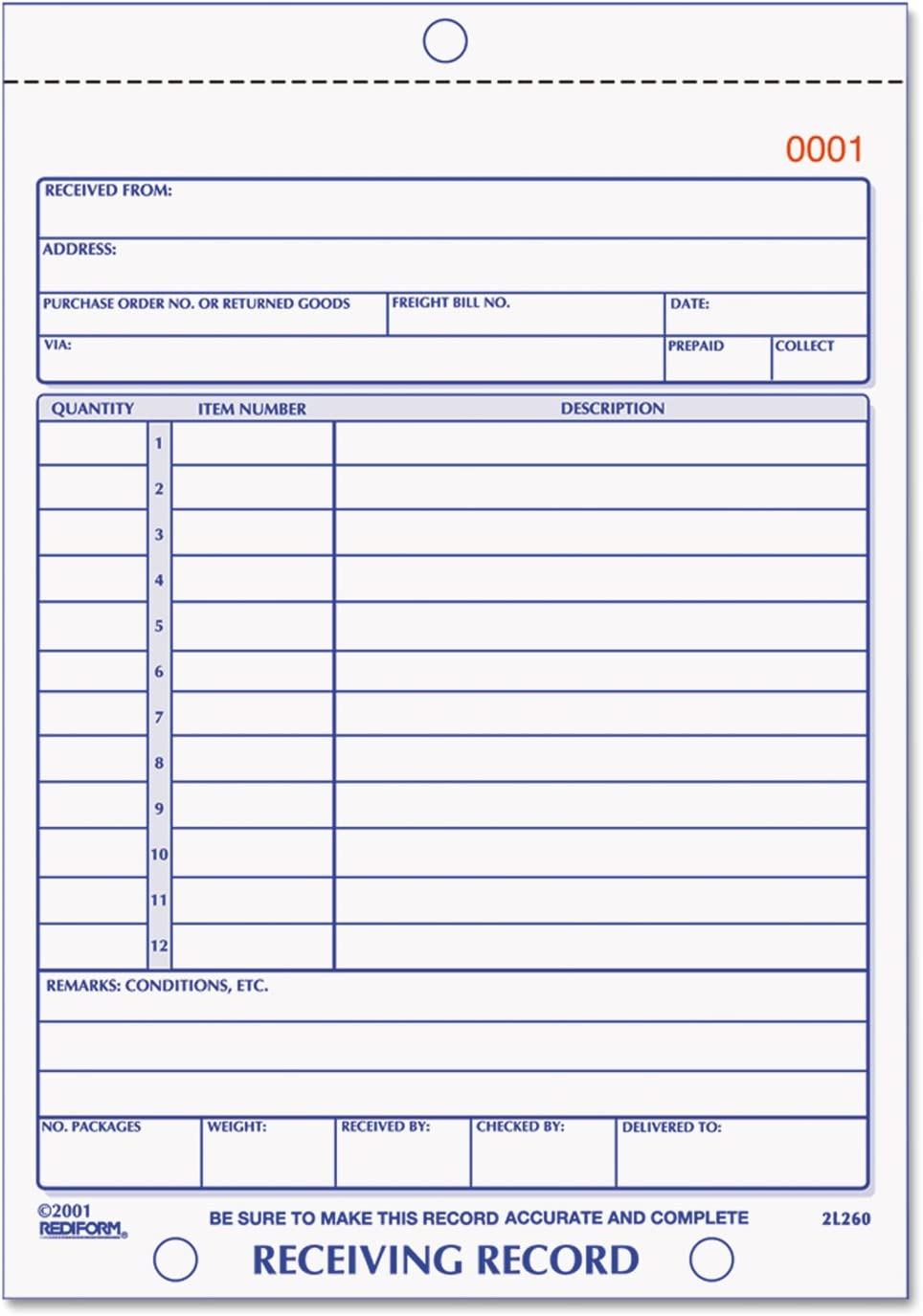 Rediform 2L260 Receiving Record Book 5 1/2 x 7 7/8 Three-Part ...