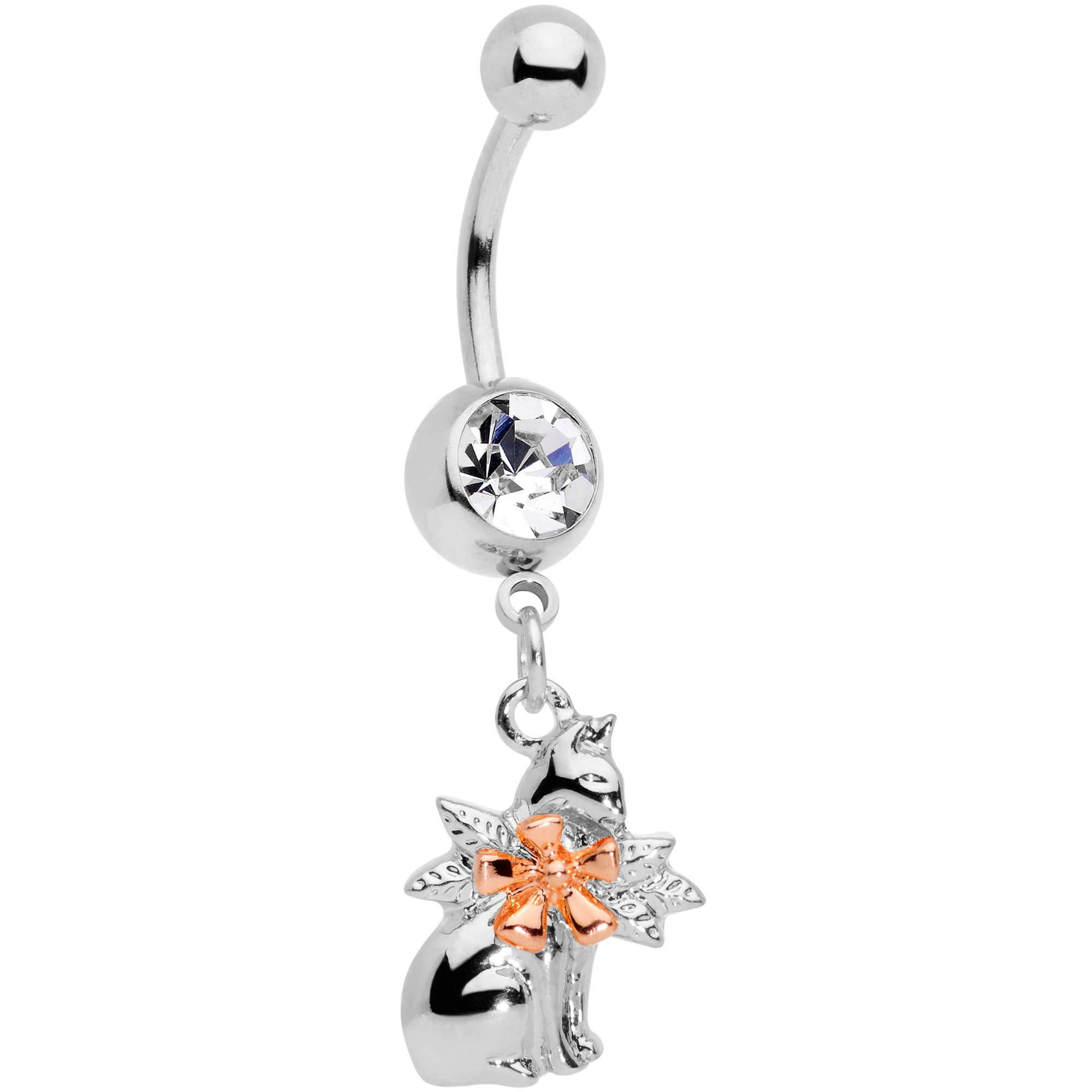 Body Candy 14G Steel Navel Ring Piercing Clear Accent Corsage Kitty Cat ...