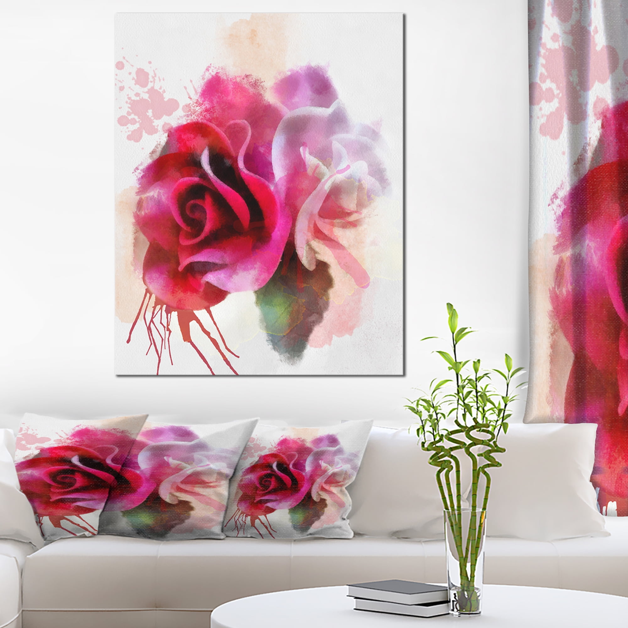 White Red Roses with Color Splashes - Floral Canvas Art Print | Walmart ...