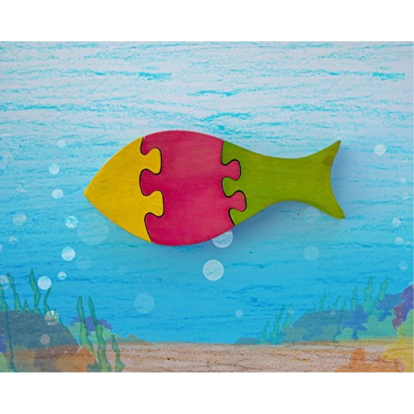 Colorful Wooden Jigsaw Puzzle Fish Shaped Educational DIY Woodcraft Toy ...