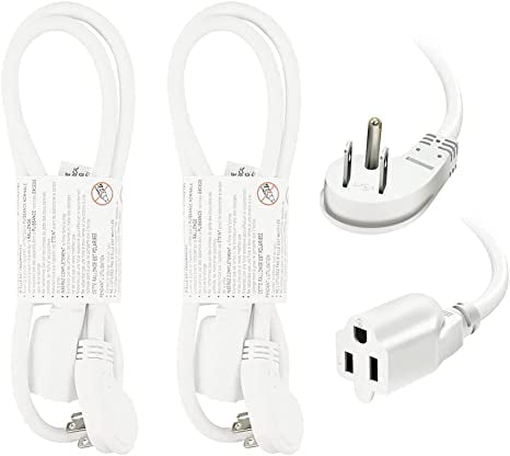 EP 2 Pack 3 Ft 16/3 Flat Plug Indoor Extension Cord, White Low Profile ...